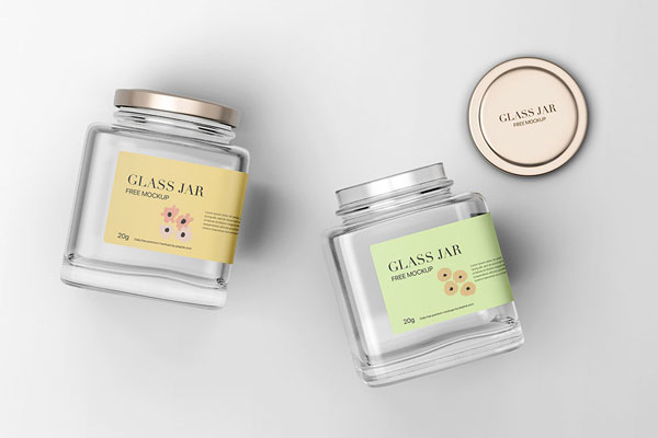 2 Square Glass Jars Mockup in Top View Free Download | Resource Boy