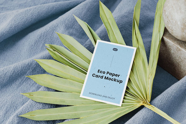 Perspective Sight of Eco Paper Card Mockup on Leaf Free Download ...