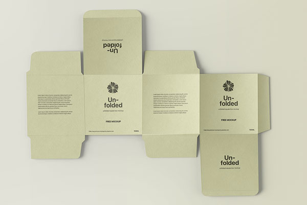 Top View of Unfolded Square Packaging Box Mockup Free Download ...