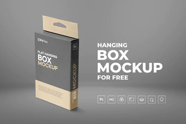 3/4 View of a Slim Hanging Box Packaging Mockup Free Download | Resource Boy