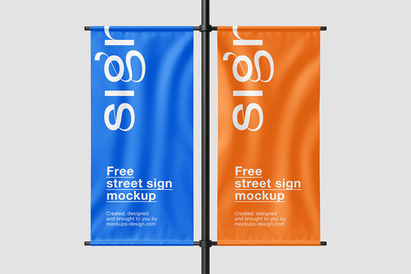 Perspective and Front Sights of 3 Street Banners Mockups Free Download ...