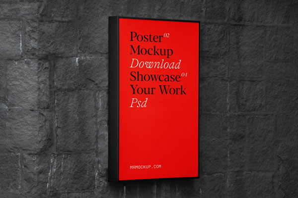 Perspective View of Vertical Poster Mockup on Brick Wall Free Download ...
