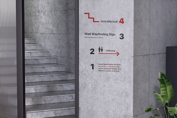 Perspective View of Wall Wayfinding Sign Mockup Free Download ...