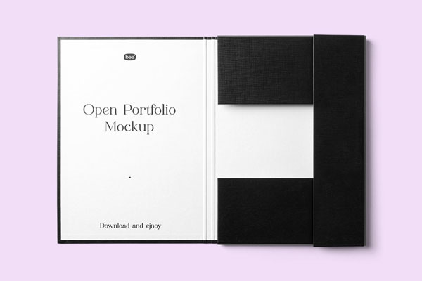 Top View of Open Portfolio Mockup Free Download | Resource Boy