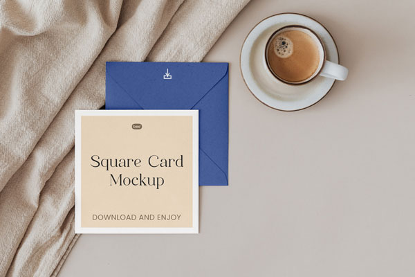 Top View of Square Open Card Mockup with Envelope Free Download ...