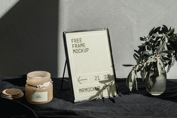 Perspective View of Mini Gold Frame Mockup Featuring Flower Free ...