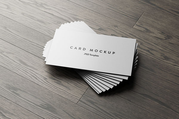 7 Business Cards Mockups Stack on Wood Background Free Download ...