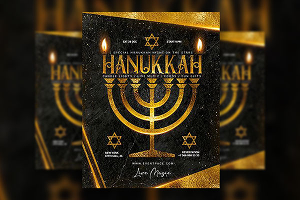 Gold and Black Hanukkah Flyer Template Free Download | Resource Boy