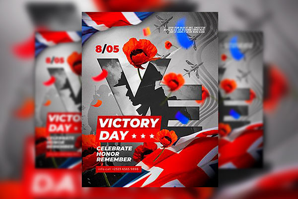 Red Floral Army Victory Day in Europe Flyer Template Free Download ...