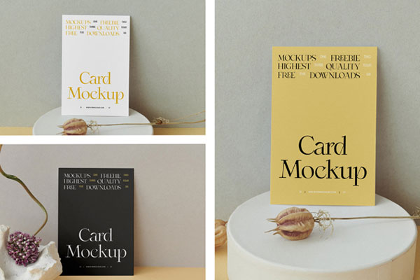 Face-on View of 3 Card Mockups on Desk Free Download | Resource Boy