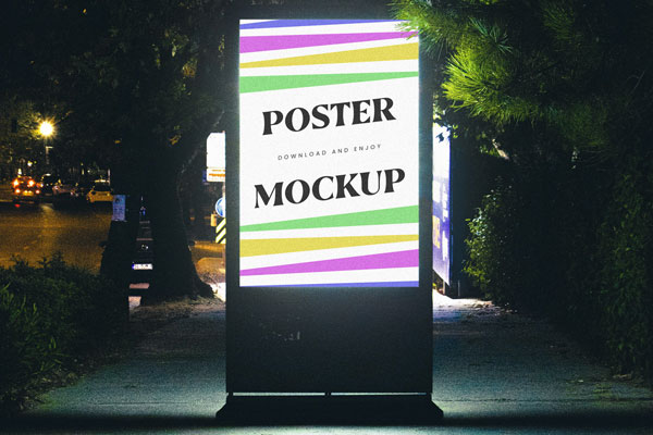 Front View of Glowing Night Poster Mockup Free Download | Resource Boy