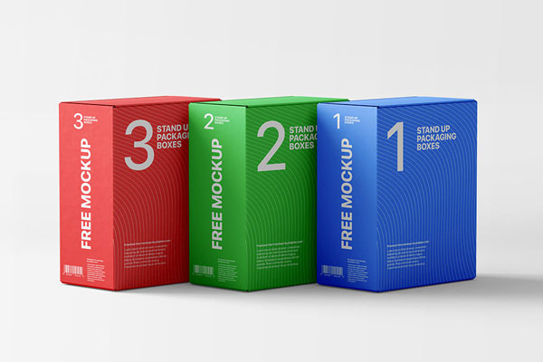 Perspective View of Three Standing Packaging Boxes Mockup Free Download ...