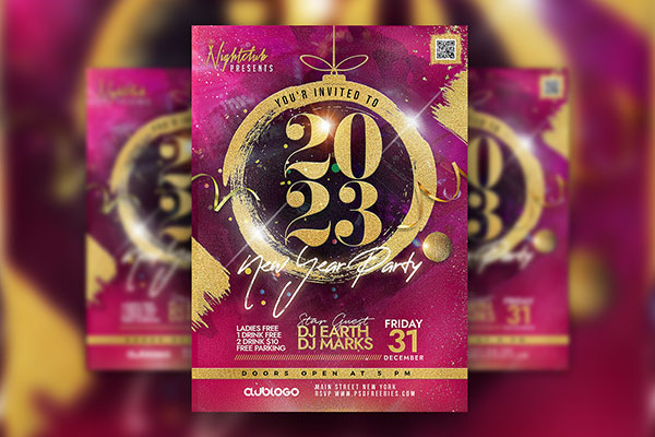 Gold and Purple New Year Party Flyer Template Free Download | Resource Boy
