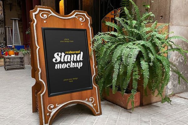 Perspective Vision of Wooden Restaurant Stand Mockup Free Download ...