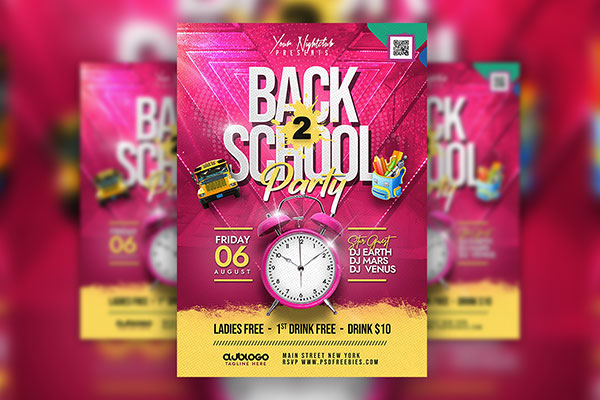 Pink Back To School Party Flyer Template Free Download | Resource Boy