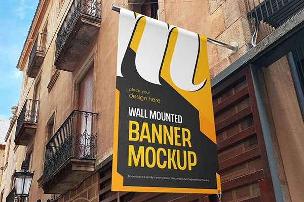 Perspective Vision of Wall Mounted Banner Mockup Free Download ...