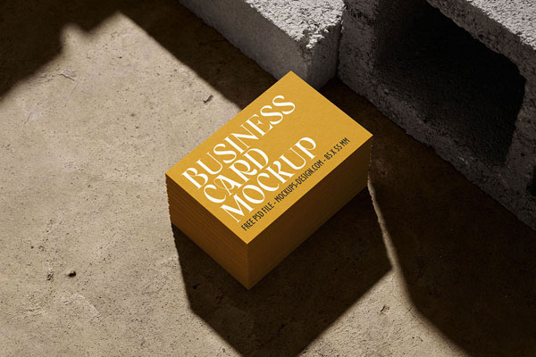 4 Perspective Business Card Mockups with Concrete Bricks and Wood Free ...