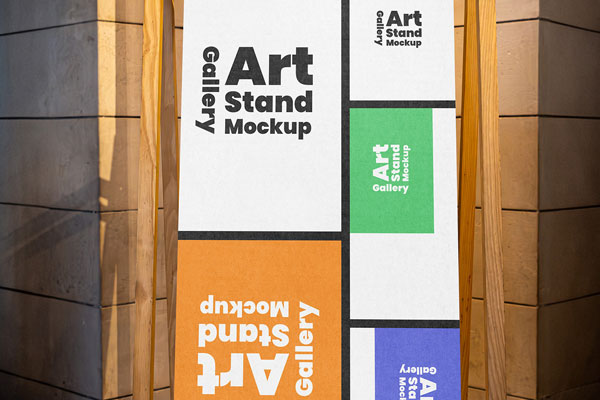 Gallery Wooden Stand Mockup in Front View Free Download | Resource Boy