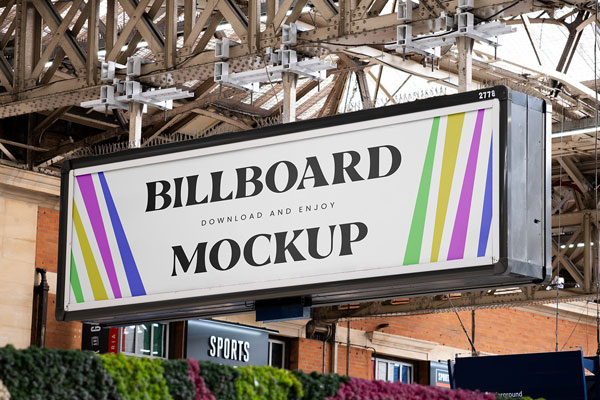 Perspective View of Billboard on Victoria Station Mockup Free Download ...