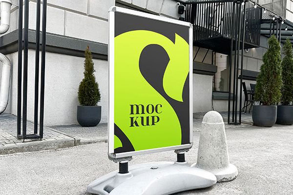 Standing Board Banner Mockup in Facing View Free Download | Resource Boy