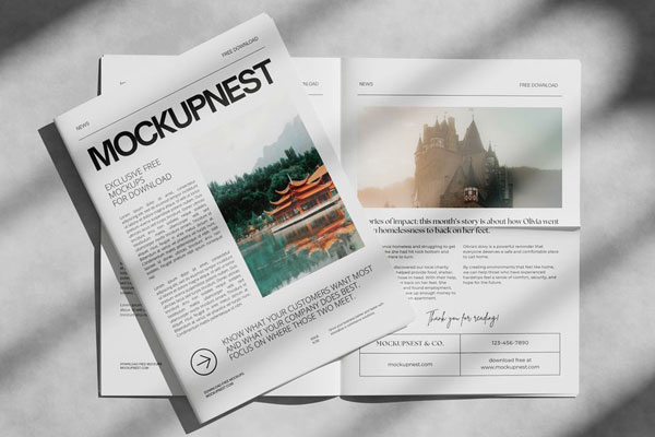 3 Sights of Newspaper Mockup with Shadows Free Download | Resource Boy