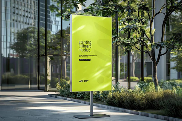 Perspective Vision of Standing Billboard Mockup with Shadows Free ...