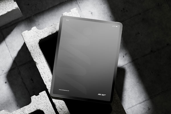 Top Sight of iPad Pro Mockup on Brick Free Download | Resource Boy