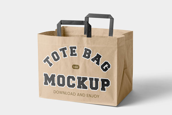 Front Sight of Standing Wide Paper Bag Mockup Free Download | Resource Boy
