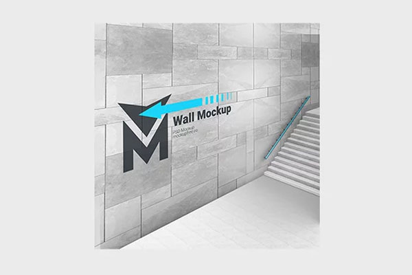 3 Shots of Big Wall Mockup with Stone Panels Free Download | Resource Boy