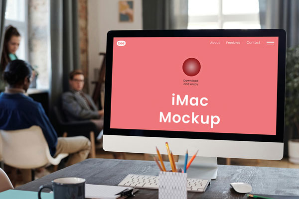 iMac Screen in Office Mockup Free Download | Resource Boy