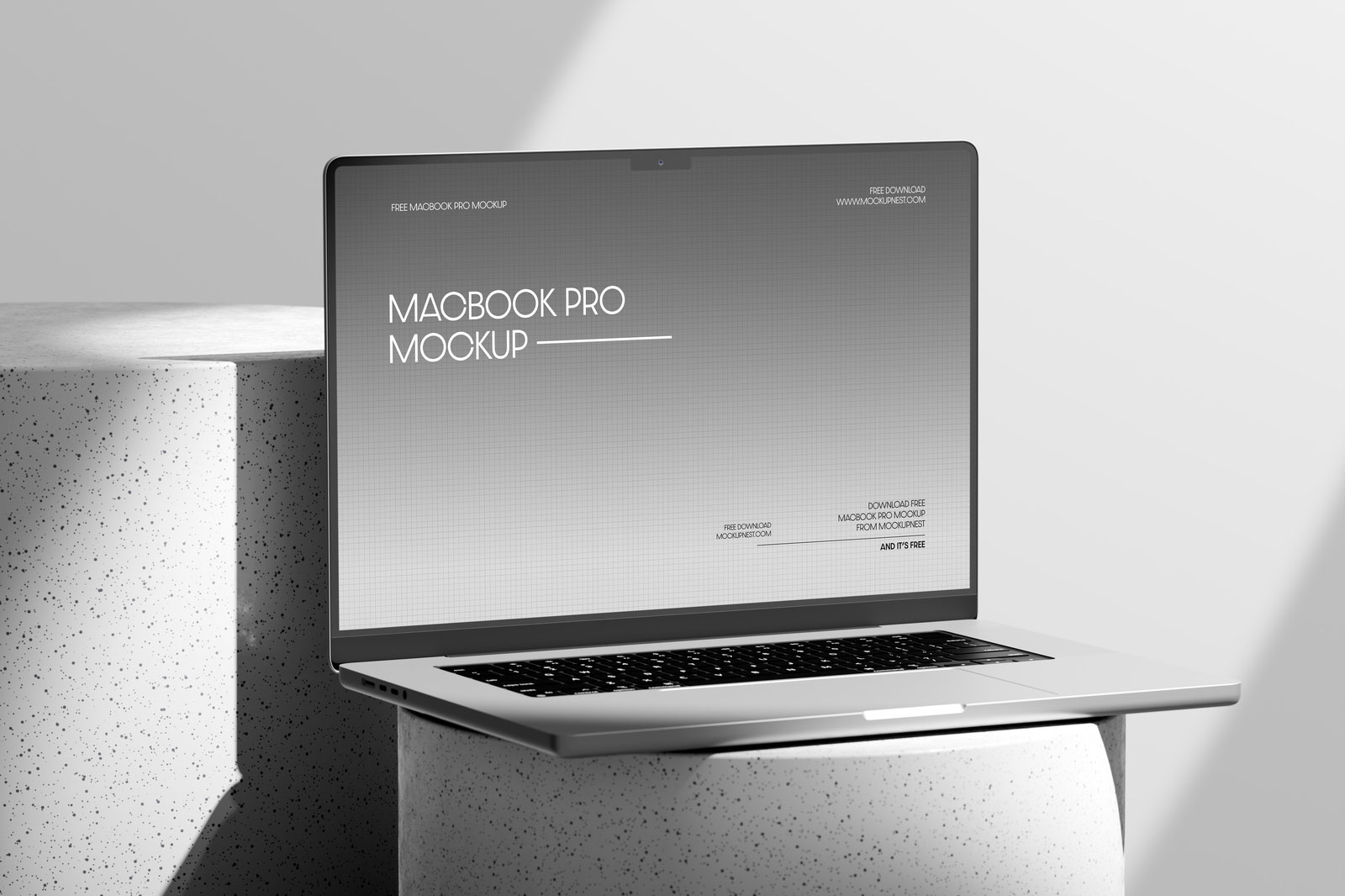 MacBook Pro Mockup on Round Podium Free Download | Resource Boy