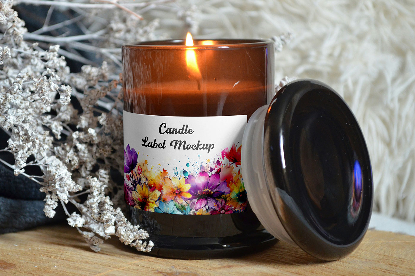 Open Candle with Label Mockup Free Download | Resource Boy