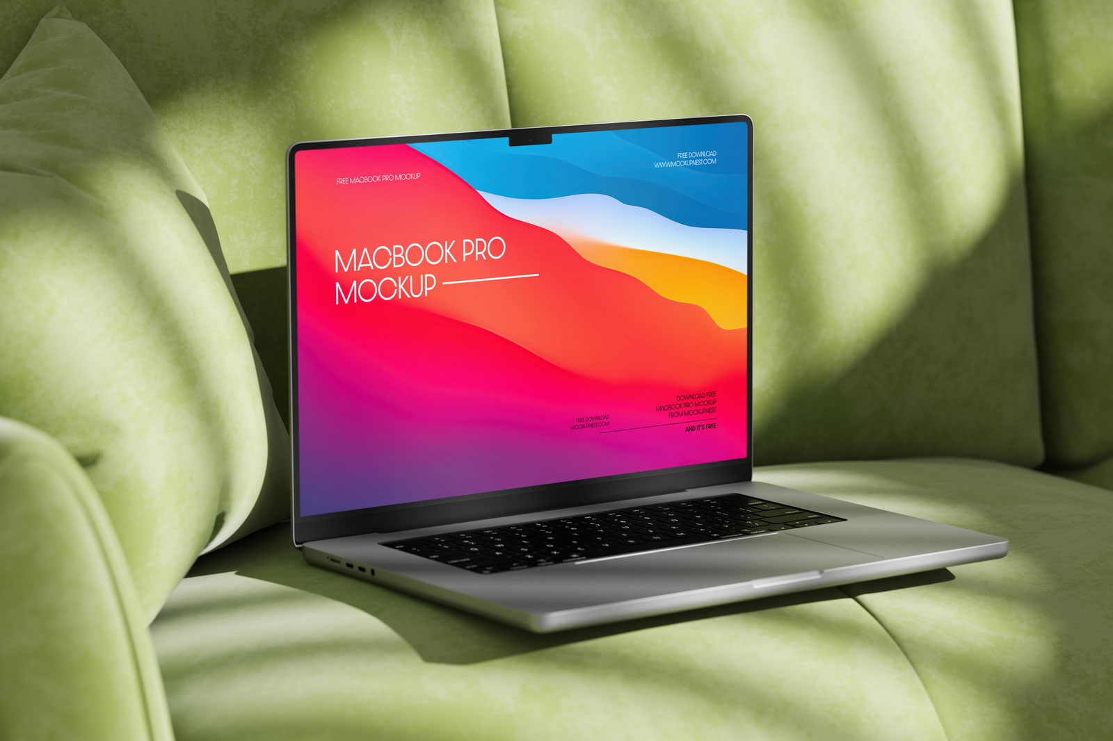MacBook Pro Mockup on Sofa Free Download | Resource Boy