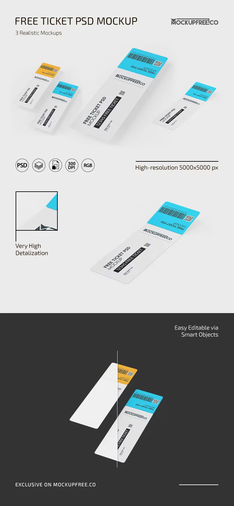 Three Ticket Mockups Free Download | Resource Boy