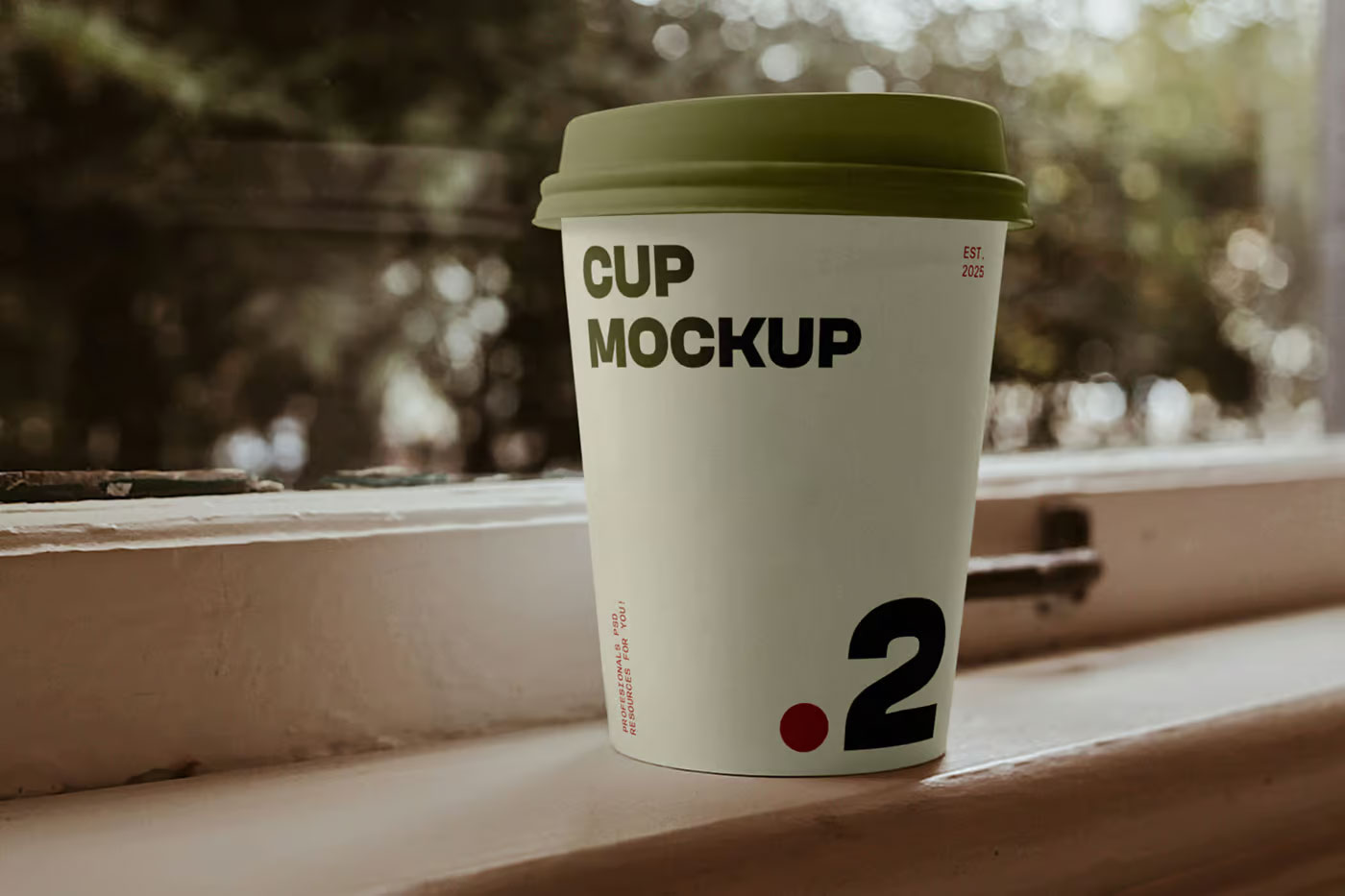 Coffee Cup on Window Ledge Mockup Free Download | Resource Boy