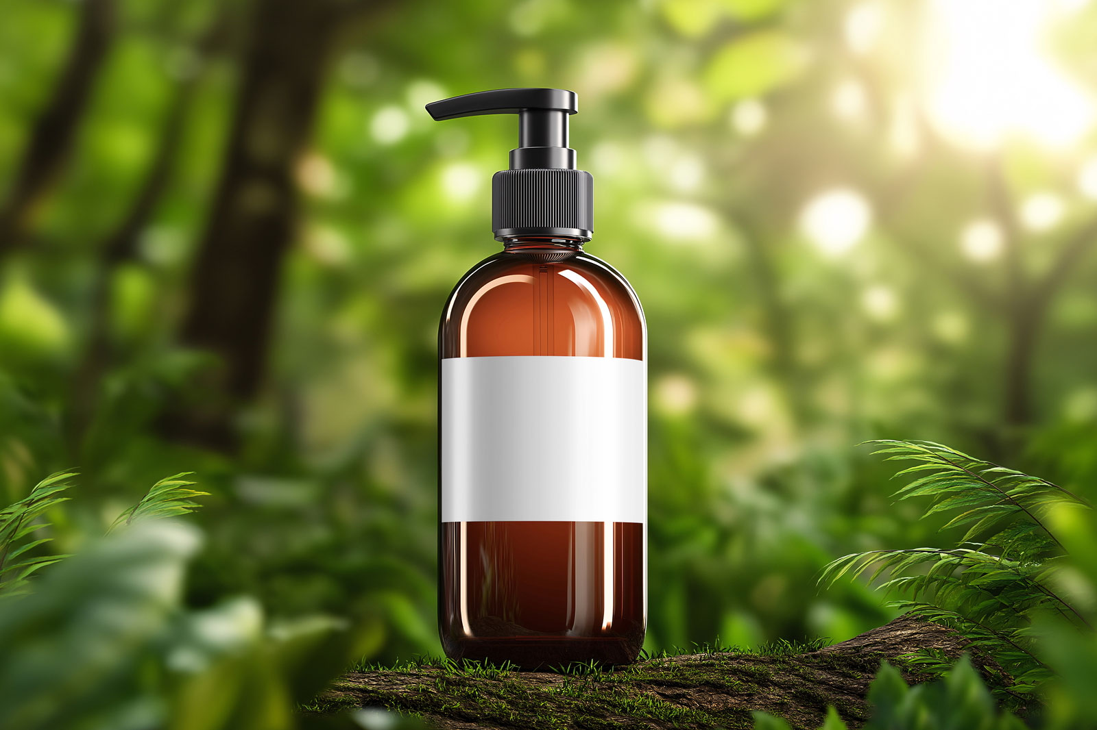 Amber Glass Pump Bottle Mockup Eco Scene Free Download | Resource Boy