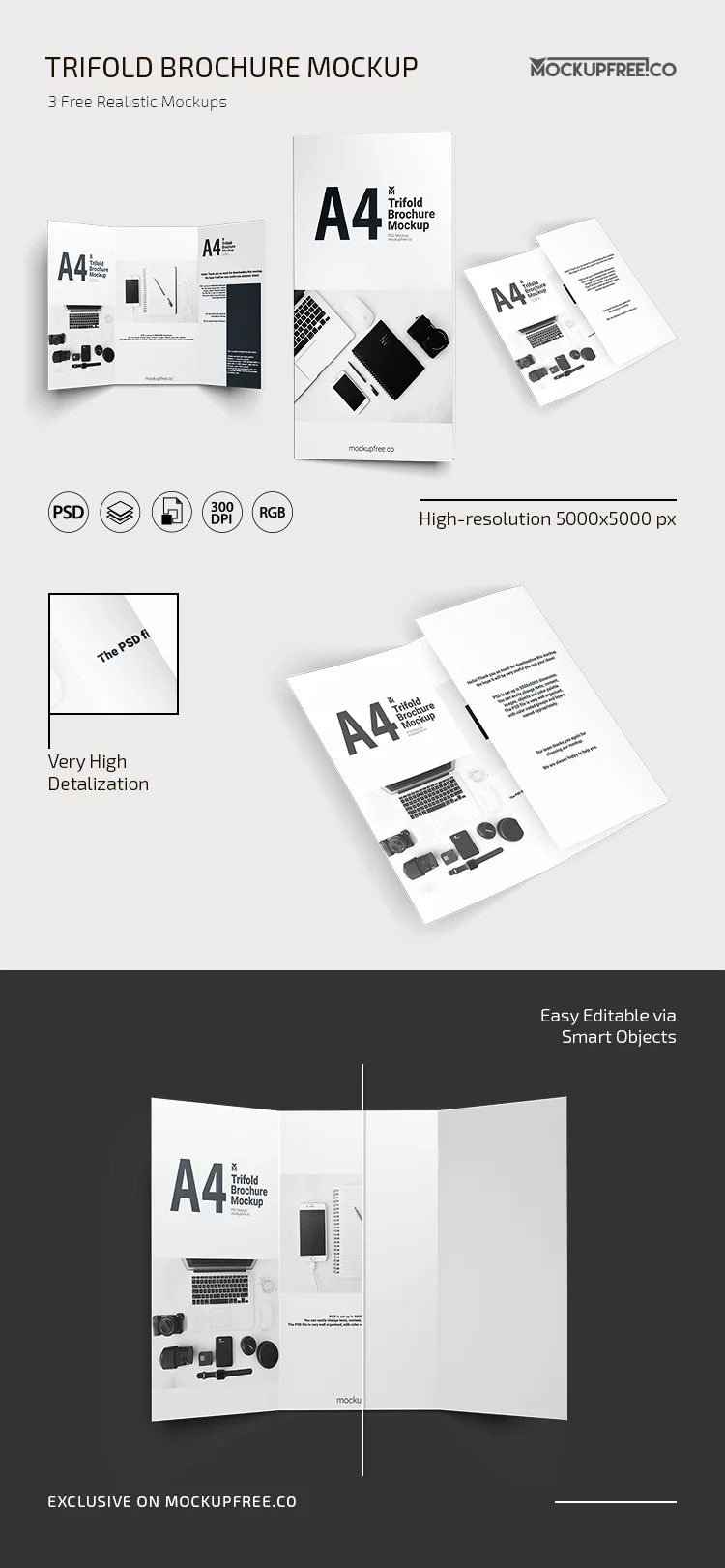 Folded A4 Trifold Brochure Mockup Free Download | Resource Boy