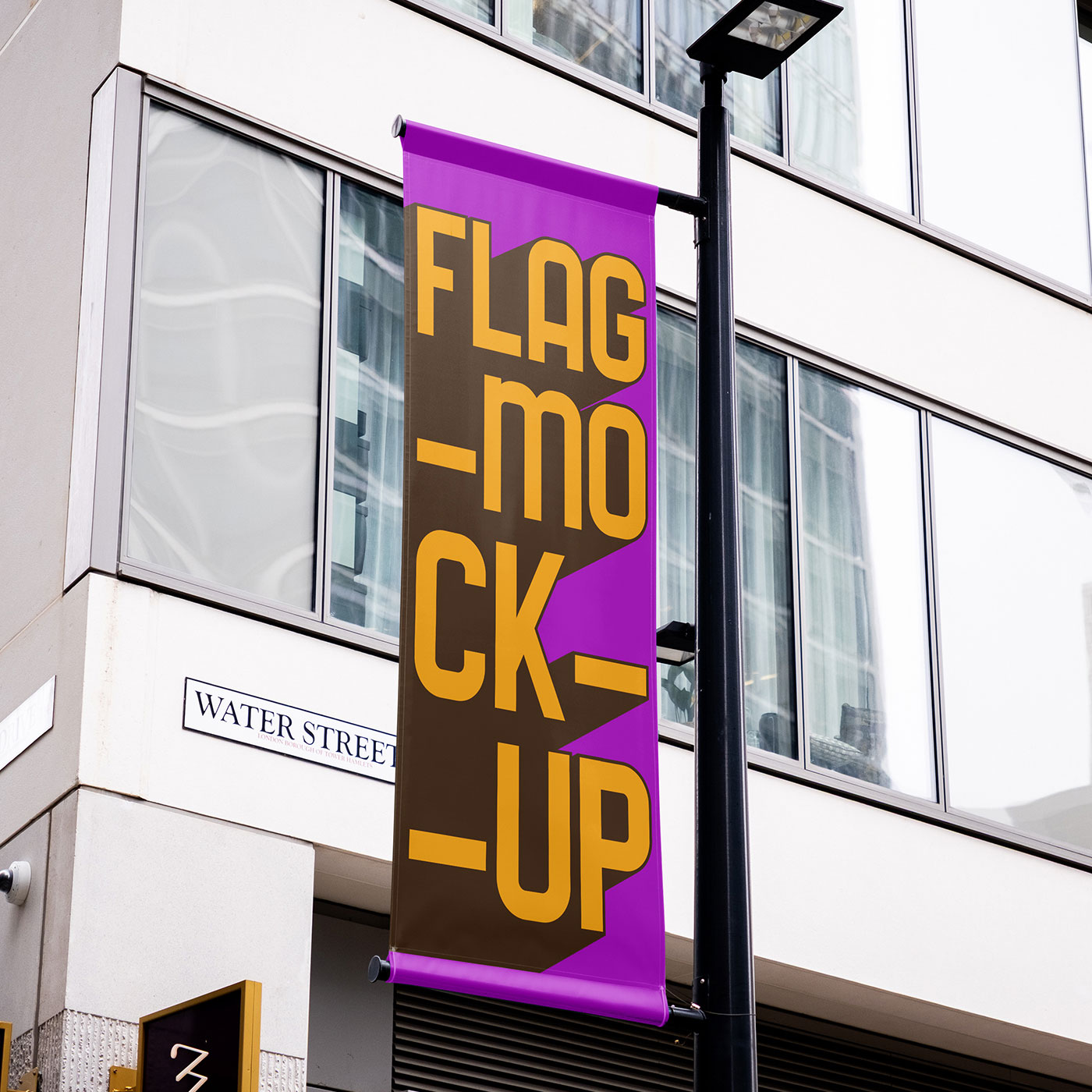 Flag on City Lantern Mockup Free Download | Resource Boy