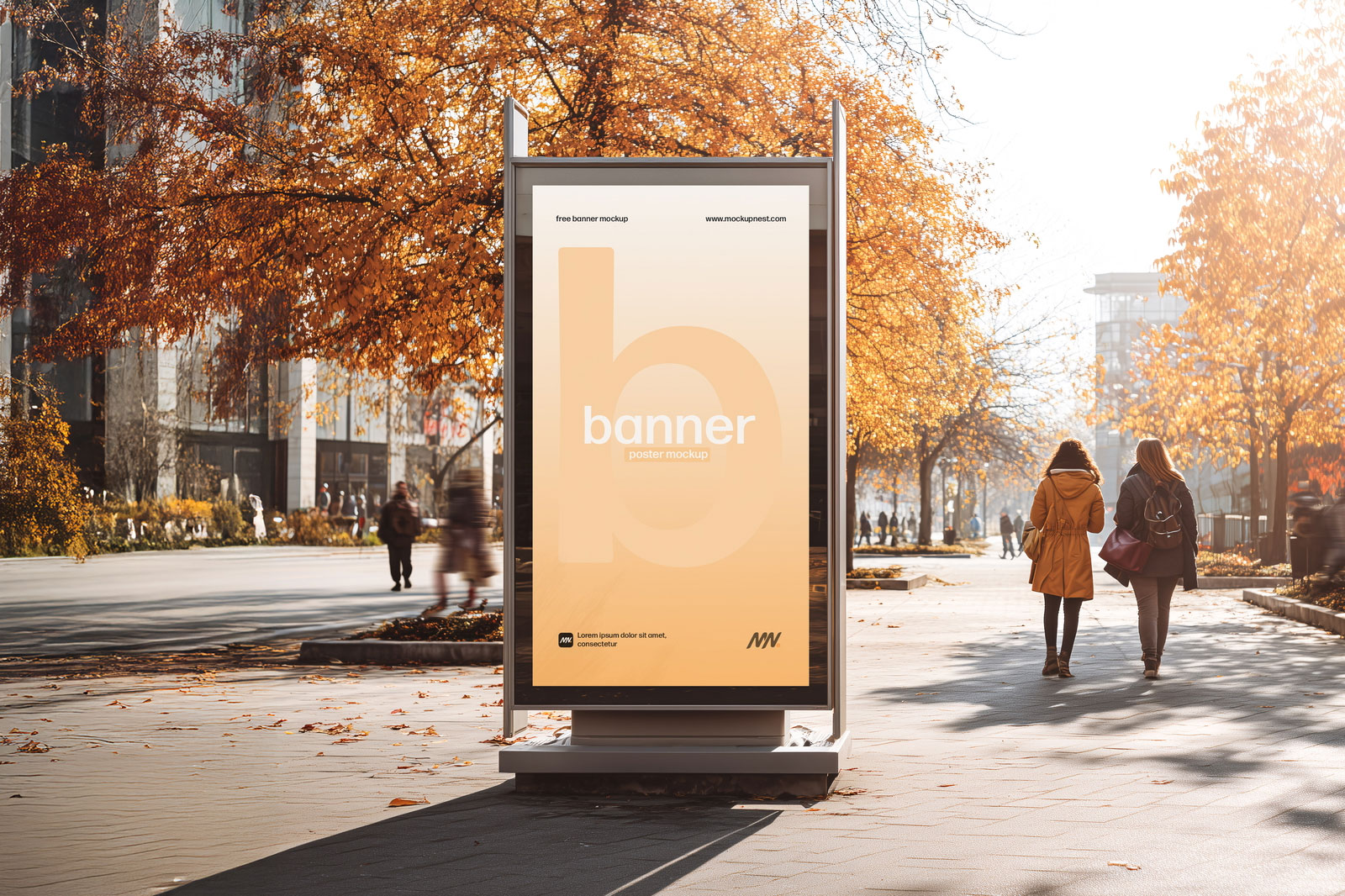 Street Billboard Mockup in Autumn City Park Free Download | Resource Boy