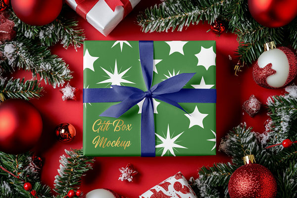 Wrapped Christmas Gift Box Mockup Free Download | Resource Boy