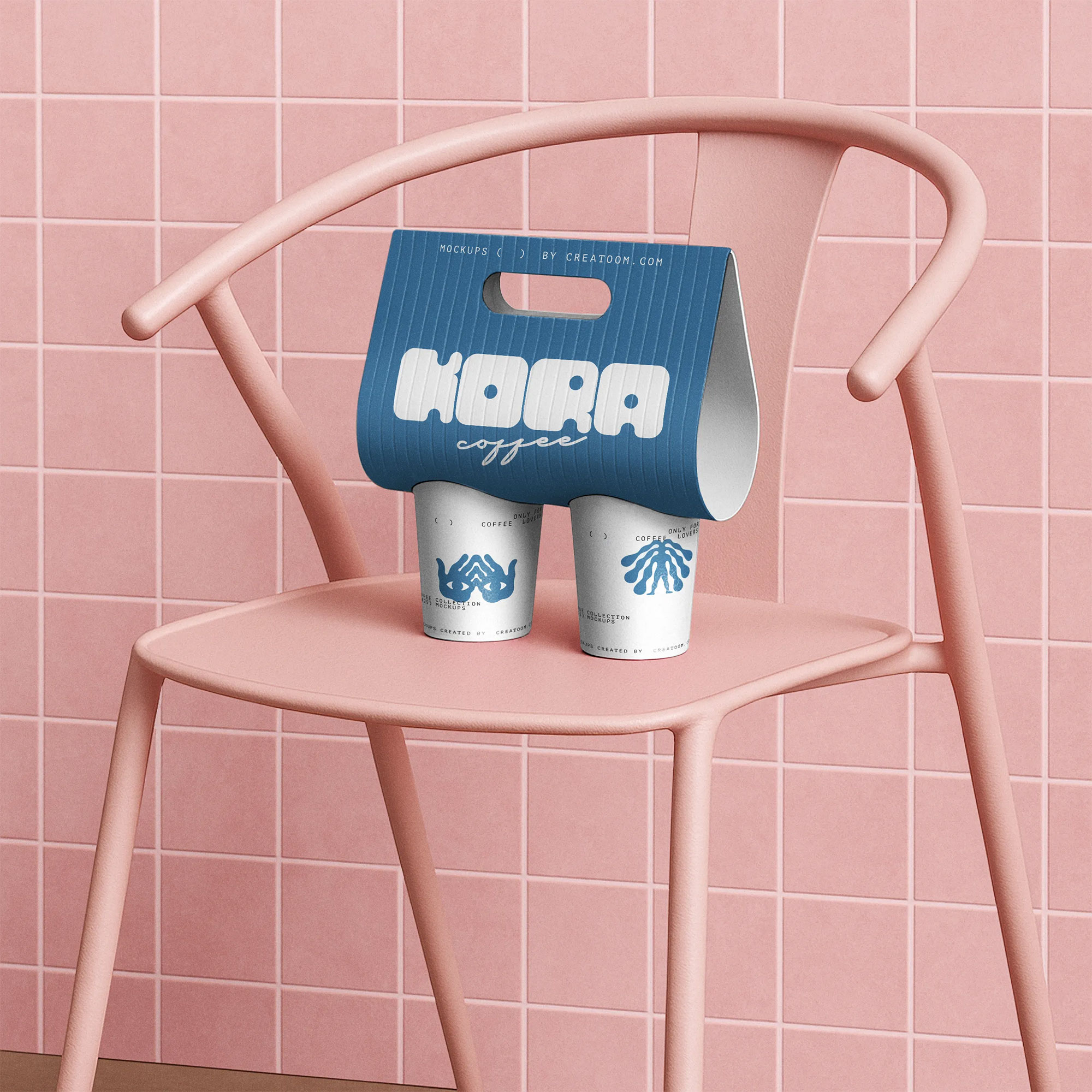 Coffee Cups with Holder Mockup on Chair Front View Free Download ...