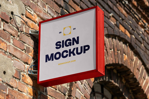 Sign Attached to Wall Mockup Free Download | Resource Boy