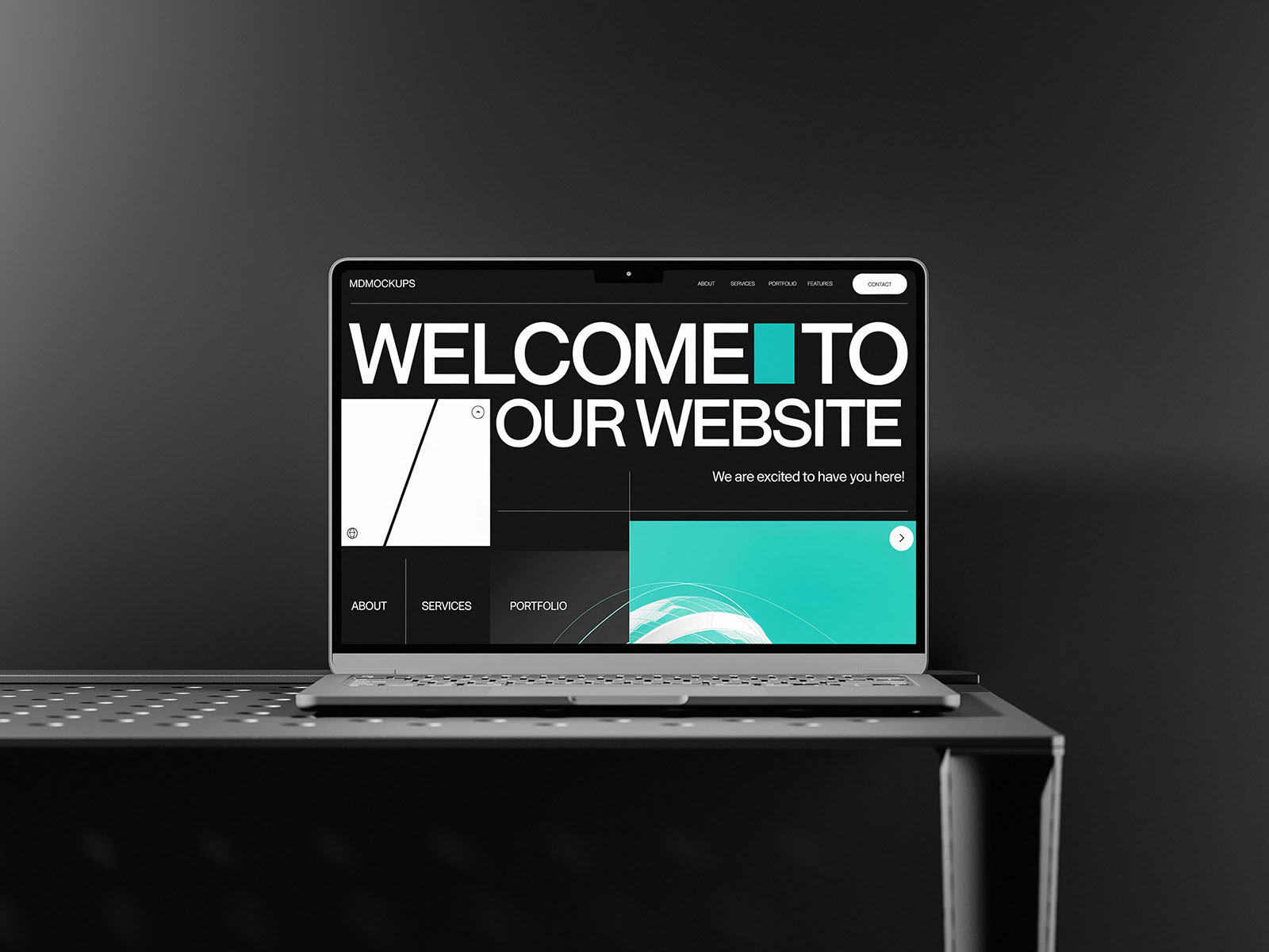 MacBook on a Black Table Mockup Free Download | Resource Boy